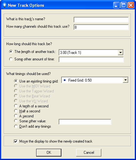 The New Track Dialog