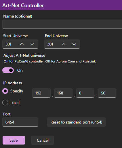 The Light-O-Rama Software Package > Control Panel > Networks > Art-Net ...